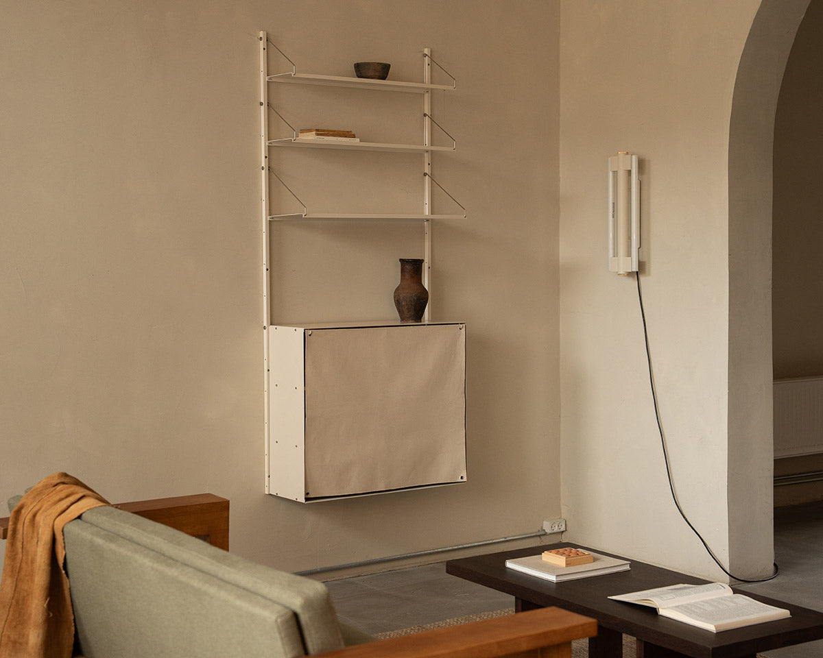 Shelf Library Canvas Cabinet Section | Warm White Steel / Canvas | H18 ...